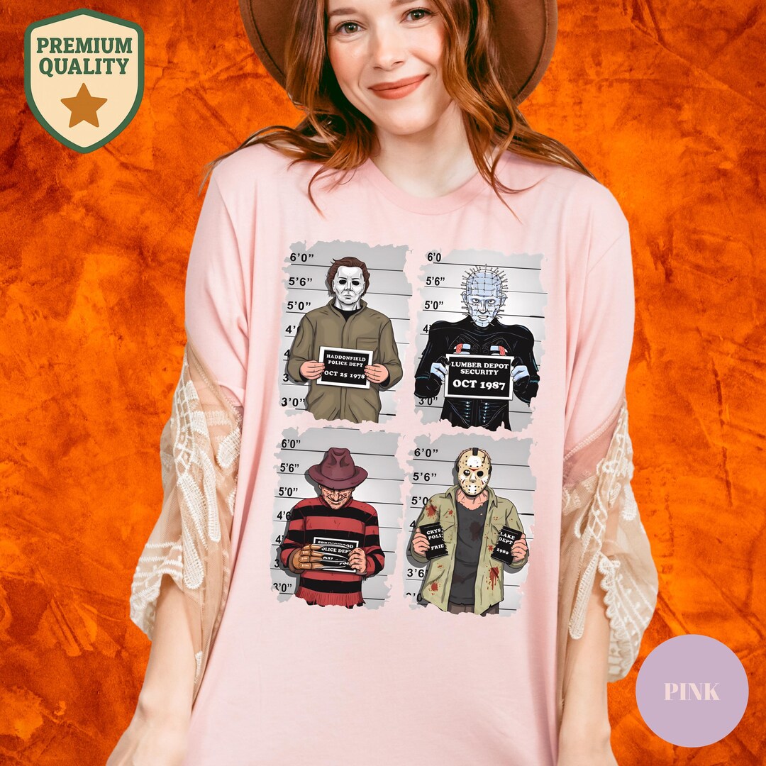 Horror Mugshot T-shirt, Funny Halloween Villains Tee, Scary Movie ...