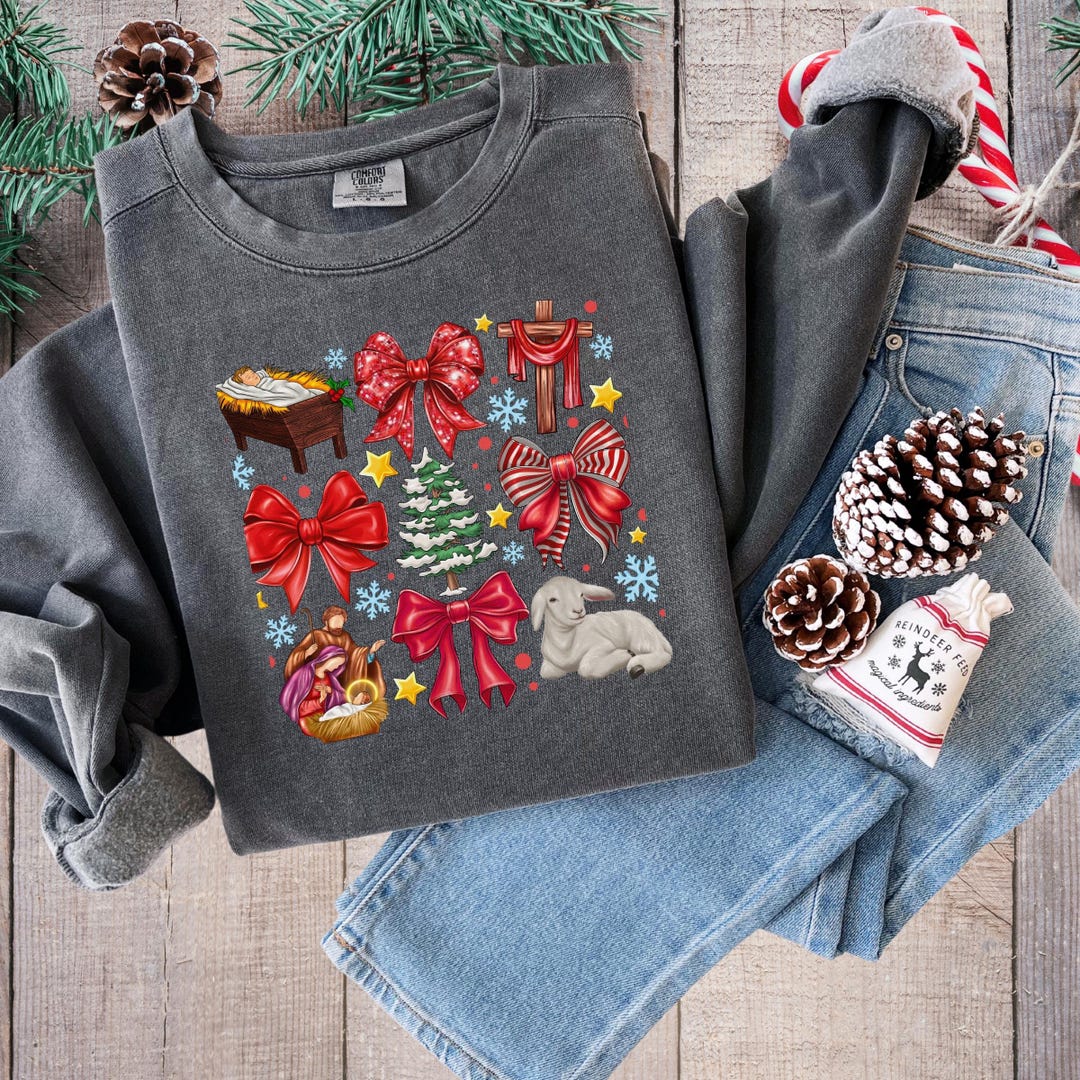Coquette Nativity Scene Sweater, Christian Christmas Sweatshirt, Jesus ...