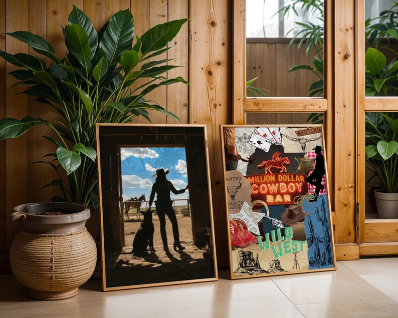 Wild West Collage Digital Download – Retro Western Wall Art, Cowboy Bar ...