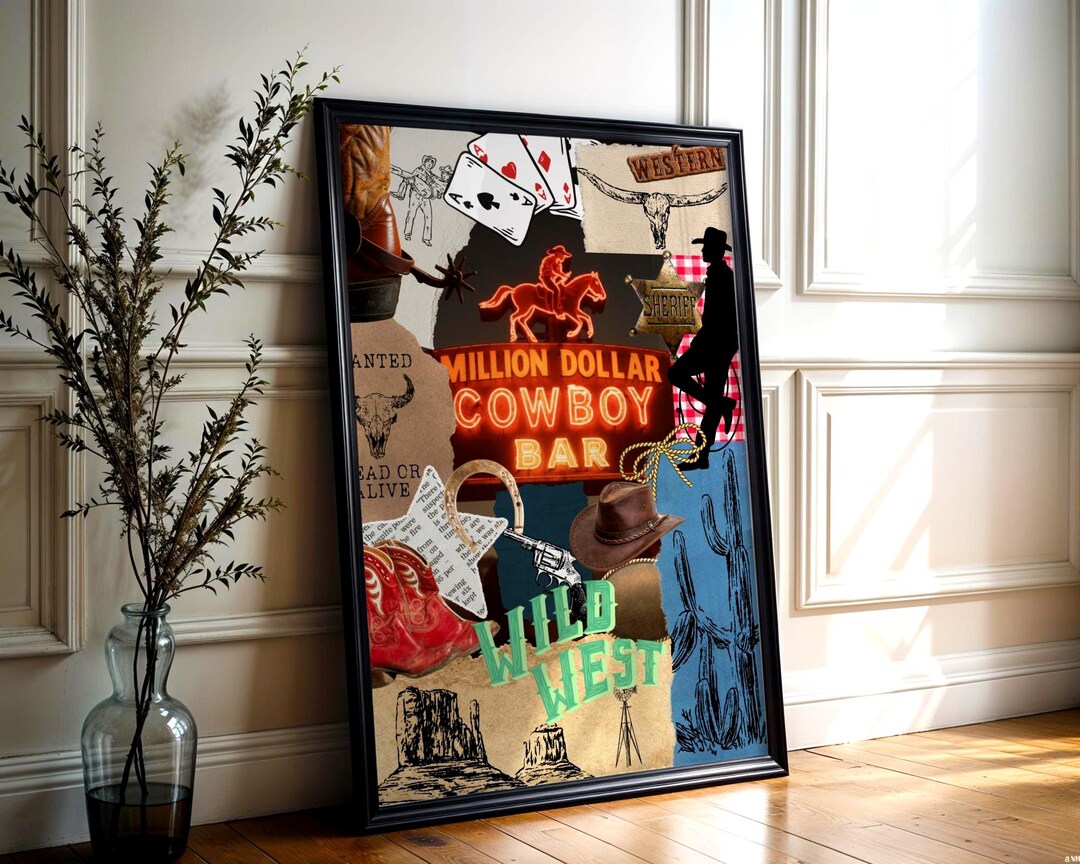 Wild West Collage Digital Download – Retro Western Wall Art, Cowboy Bar ...