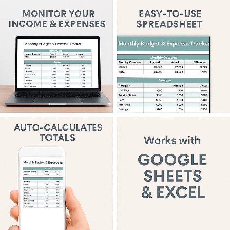 Monthly Budget Spreadsheet for Google Sheets & Excel | Expense Tracker ...