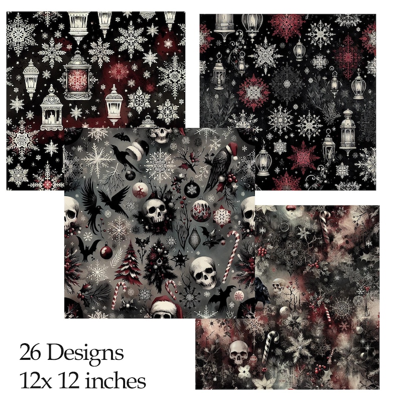 Macabre Victorian Gothic Christmas Digital Paper: 26 Watercolor Style ...