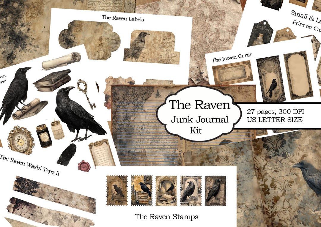 The Raven Junk Journal Kit Edgar Allen Poe Printable Paper Scrapbooking ...