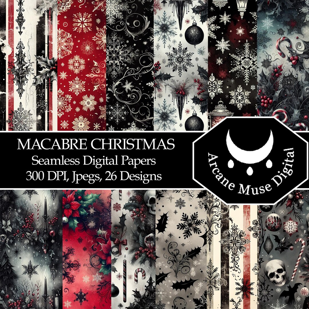 Macabre Victorian Gothic Christmas Digital Paper: 26 Watercolor Style ...