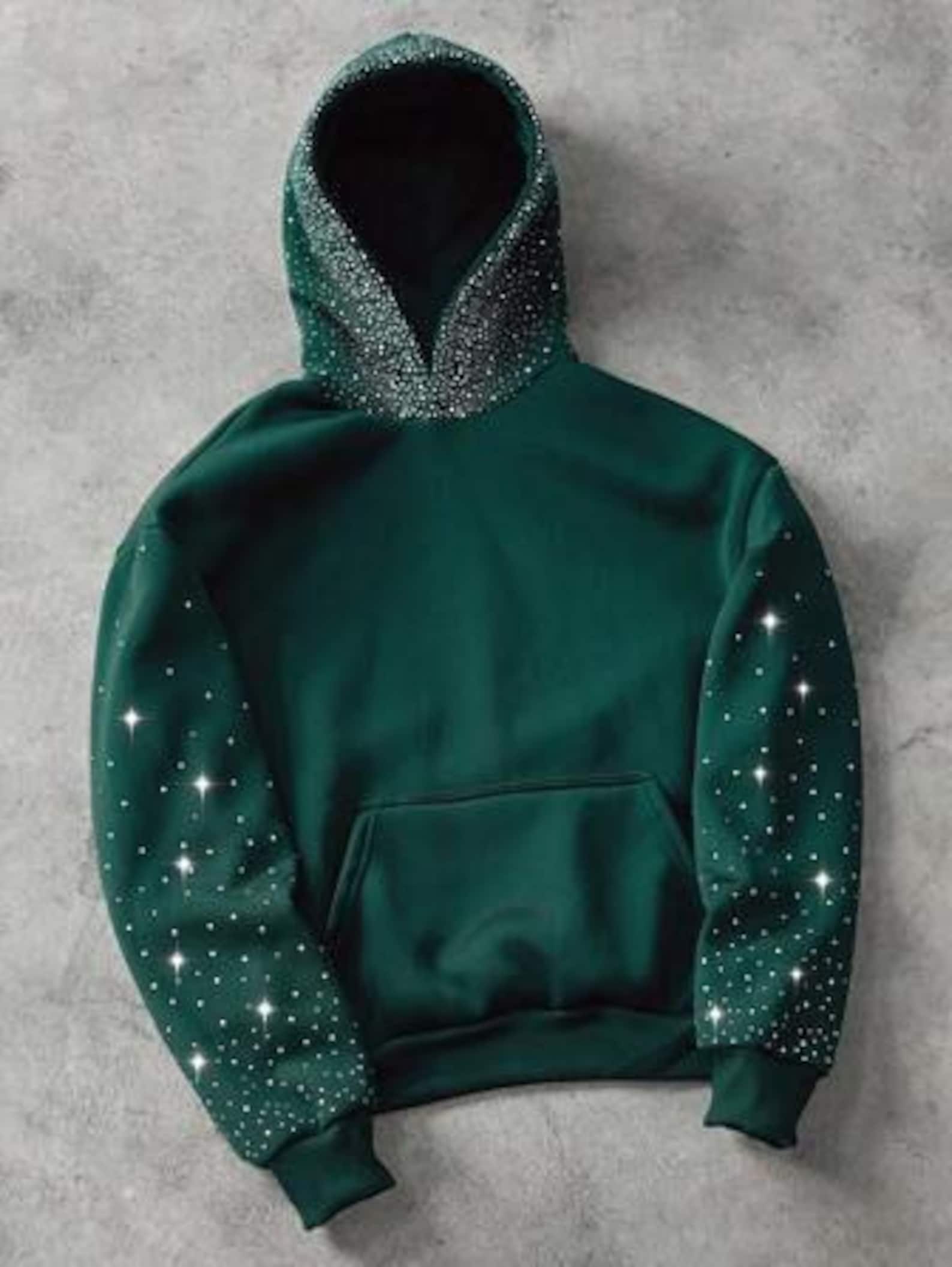 Handmade Rhinestone Hoodie With Sparkling Crystal Details, Cozy Glitter ...
