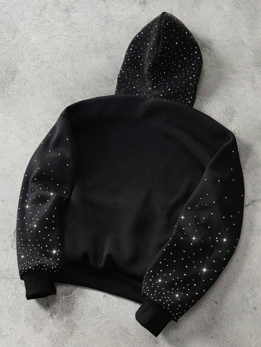 Handmade Rhinestone Hoodie With Sparkling Crystal Details, Cozy Glitter ...