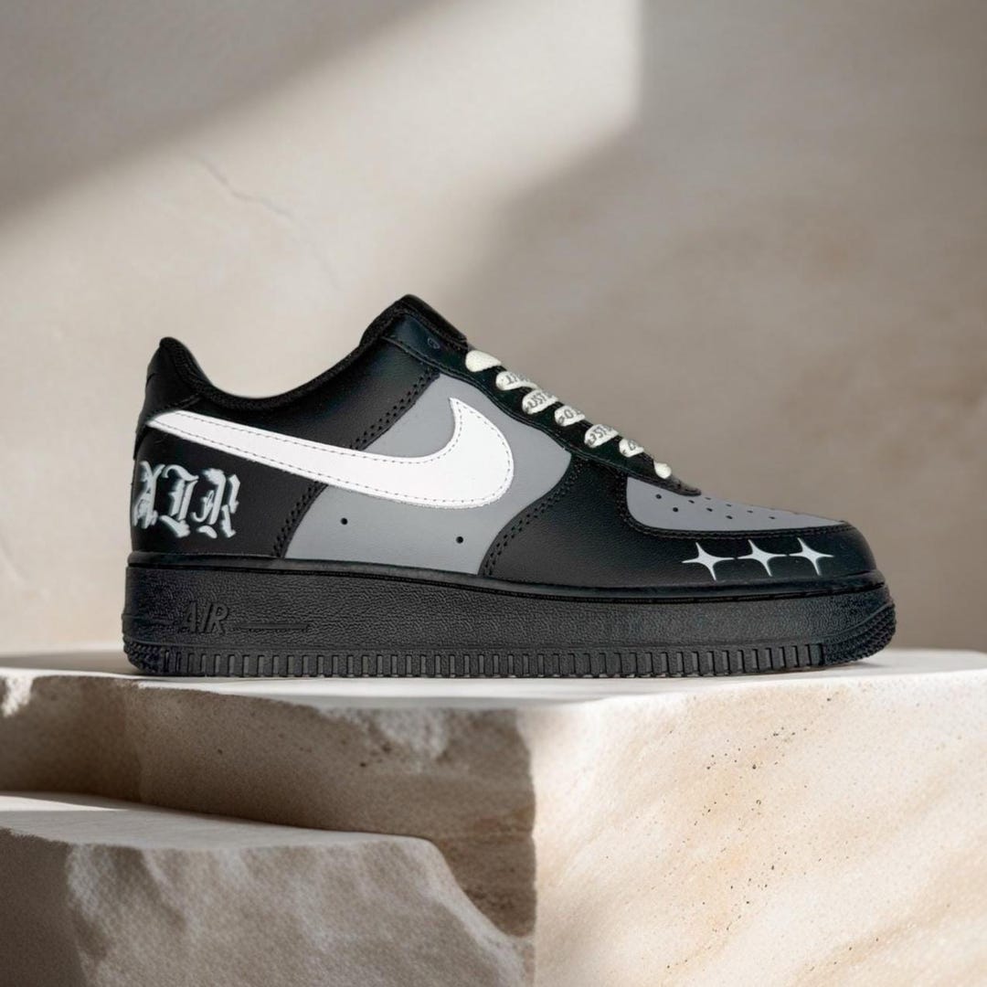 Hand-painted Star Air Force 1 Sneakers: Custom Black & Grey Unisex ...