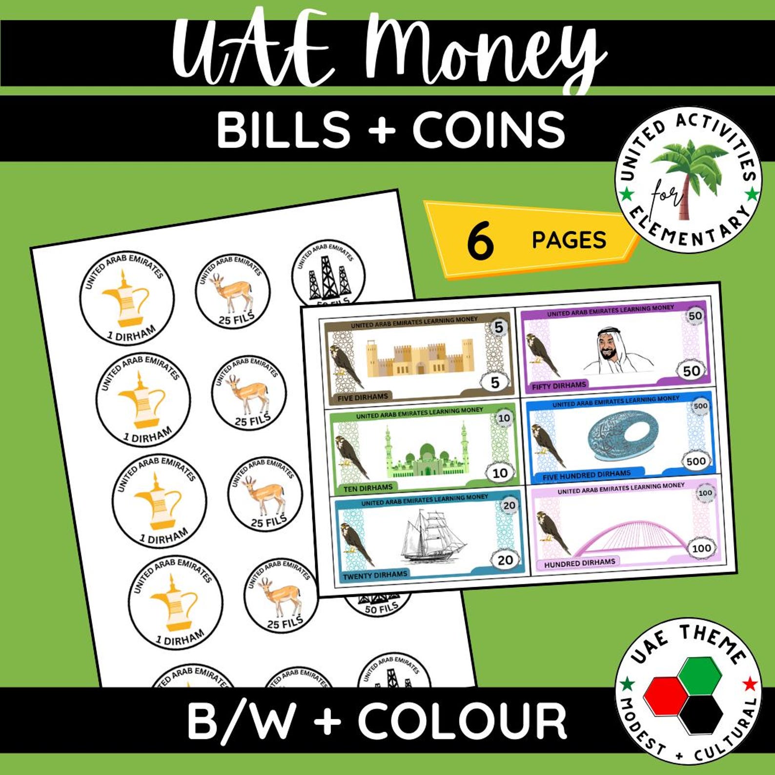 UAE Play Money for Kids | DIGITAL Printable Learning Currency | Coins ...