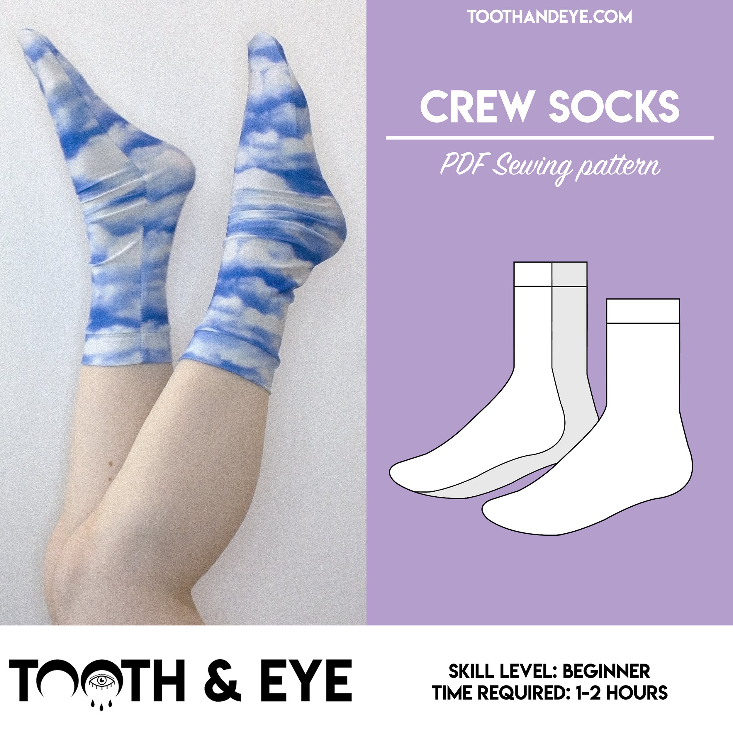 PDF Crew Socks Sewing Pattern Euro Size 35-43 US Size 5-12 | Etsy