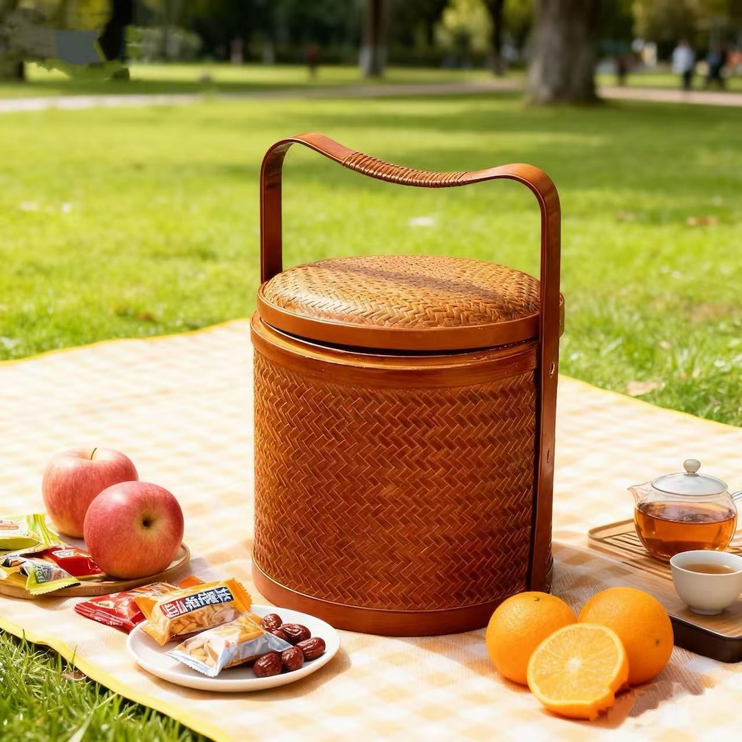 Retro Bamboo Woven Food Box, Multi-layer Basket, Tea Set Storage Box ...