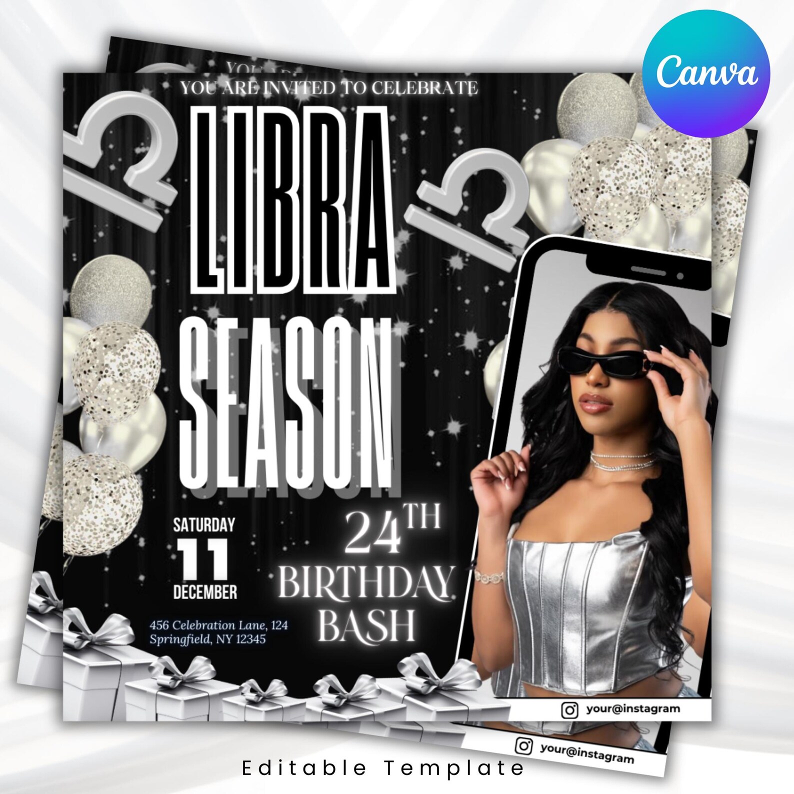 Birthday Party Flyer, Birthday Party Invitation Flyer, Libra Season ...