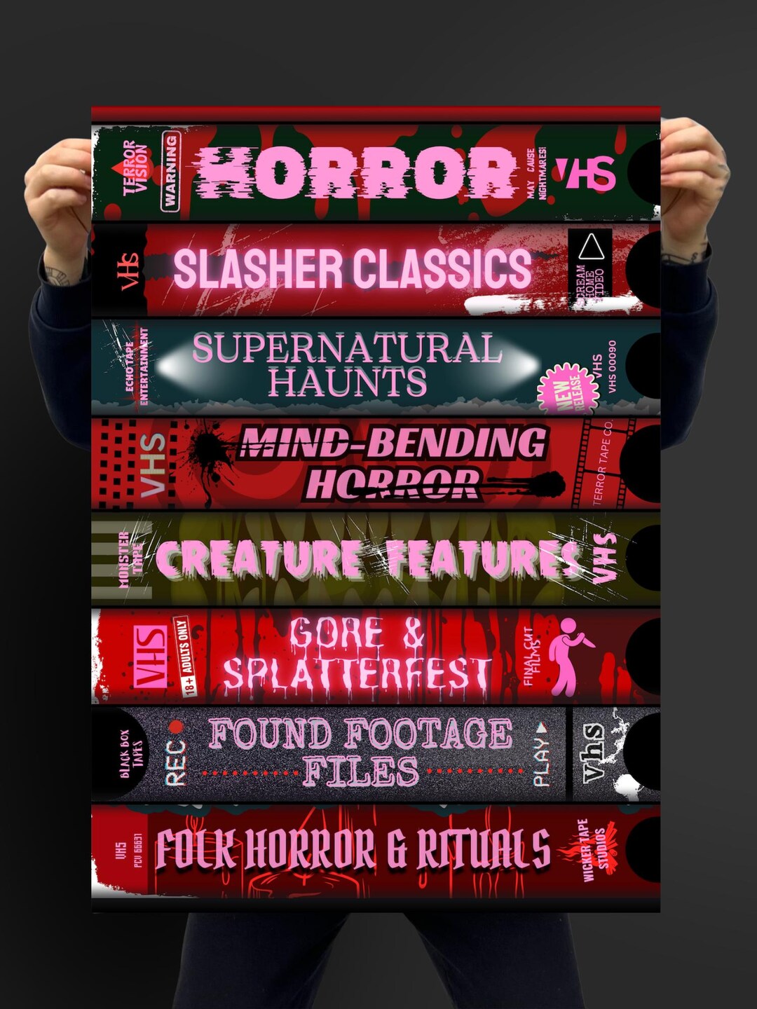 Pink VHS Horror Poster | Retro Gothic Wall Art | Slasher & Supernatural ...