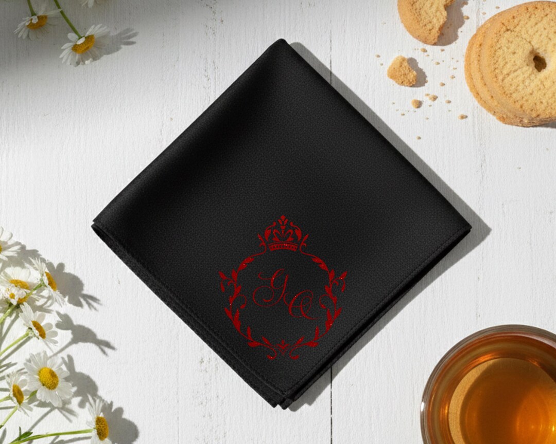 Personalized Monogram Black Hanky | Custom Initials Rayon Handkerchief ...