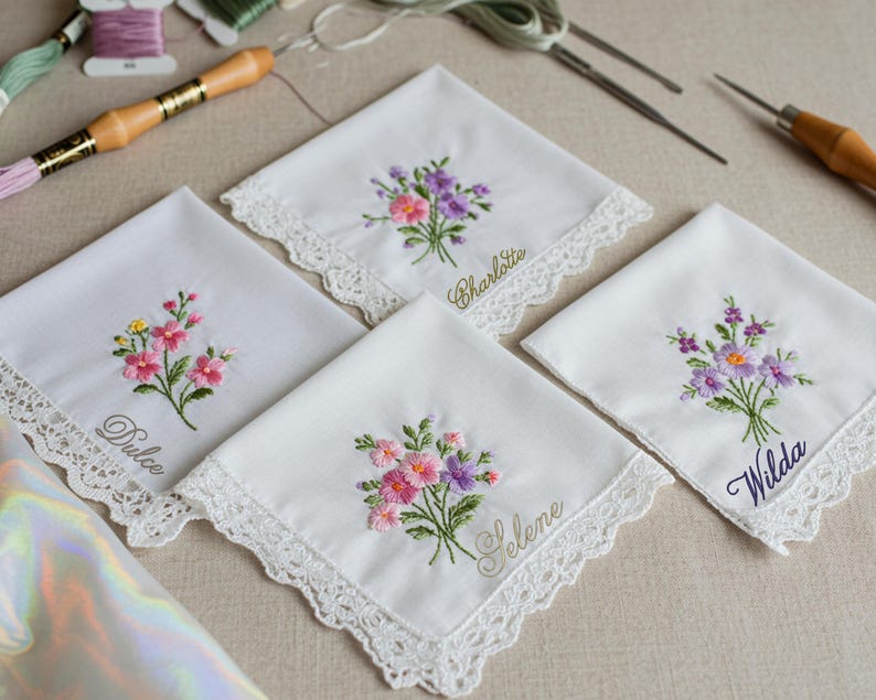 Wedding Embroidered Handkerchief Customized Floral Hankie for Bride ...