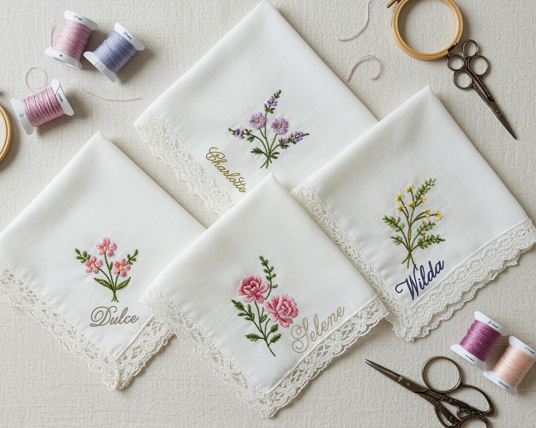Wedding Embroidered Handkerchief Customized Floral Hankie for Bride ...