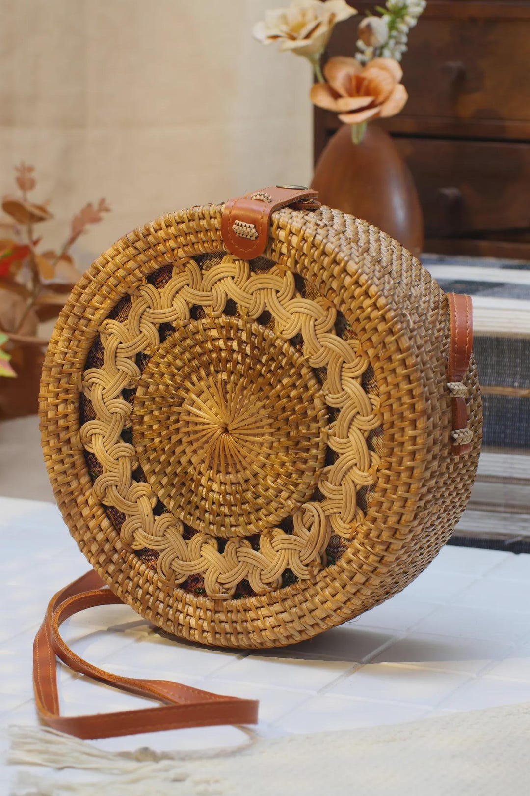 Round Rattan Bag, Balinese Rattan Bag, Shoulder Bag, Balinese Bag ...