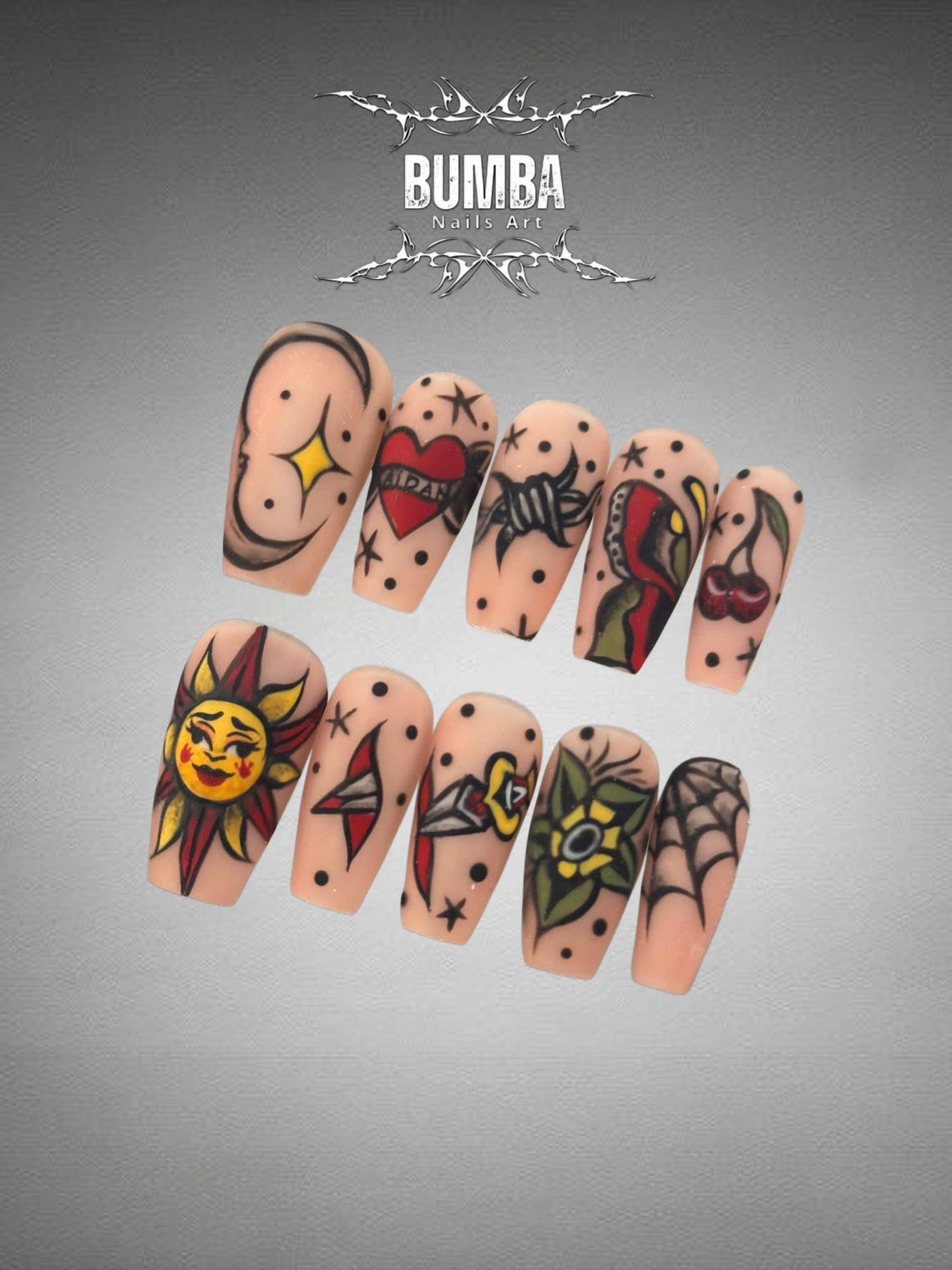 Old School Tattoo Medium Coffin Press on Nails | Traditional Tattoo Art ...