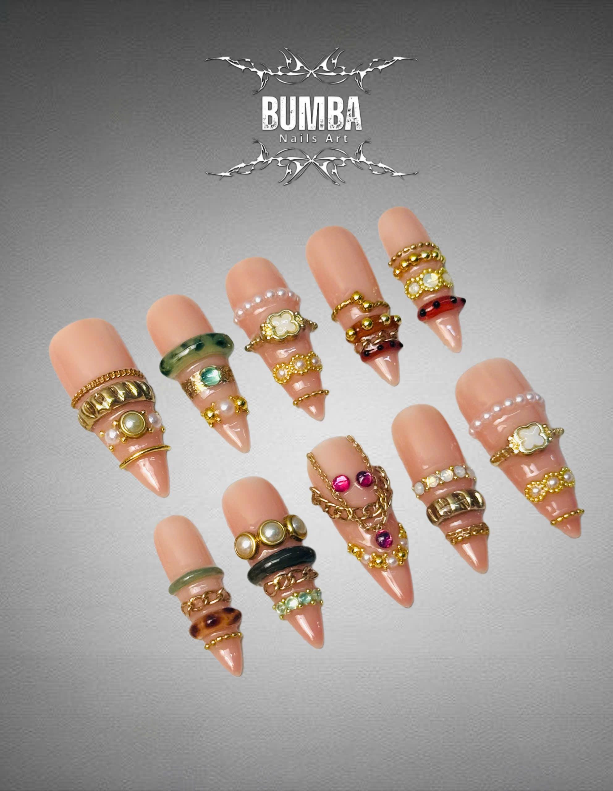 Luxury 3D Gold Gemstone Press on Nails – Statement Jewelry Nail Art - Etsy