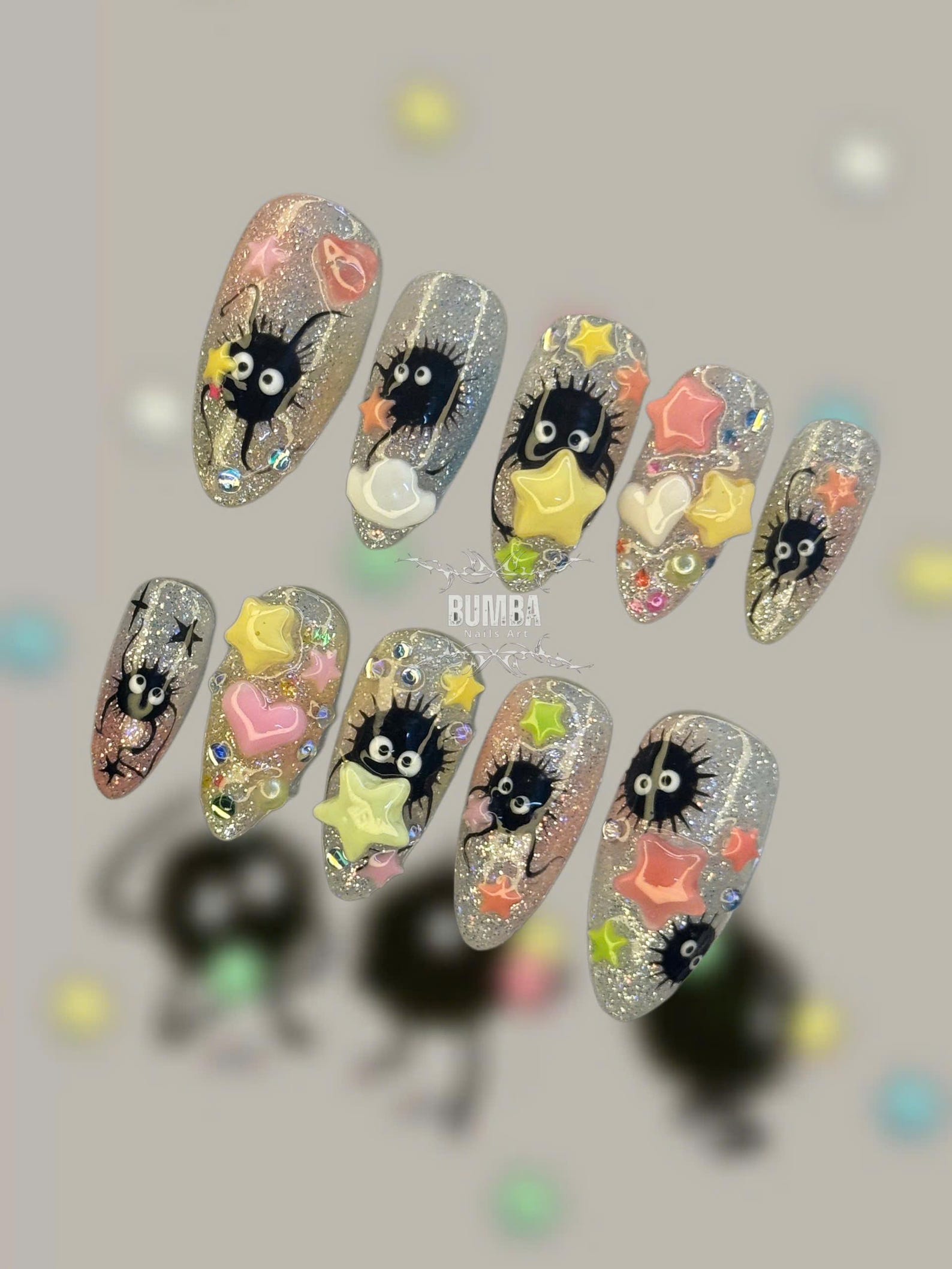 Star Sprite Dream Medium Almond Press on Nails | Glitter Star Cute ...