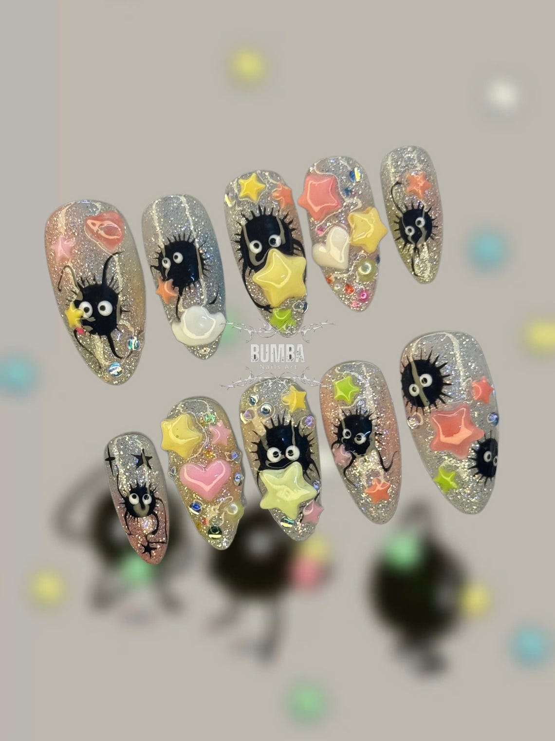 Star Sprite Dream Medium Almond Press on Nails | Glitter Star Cute ...