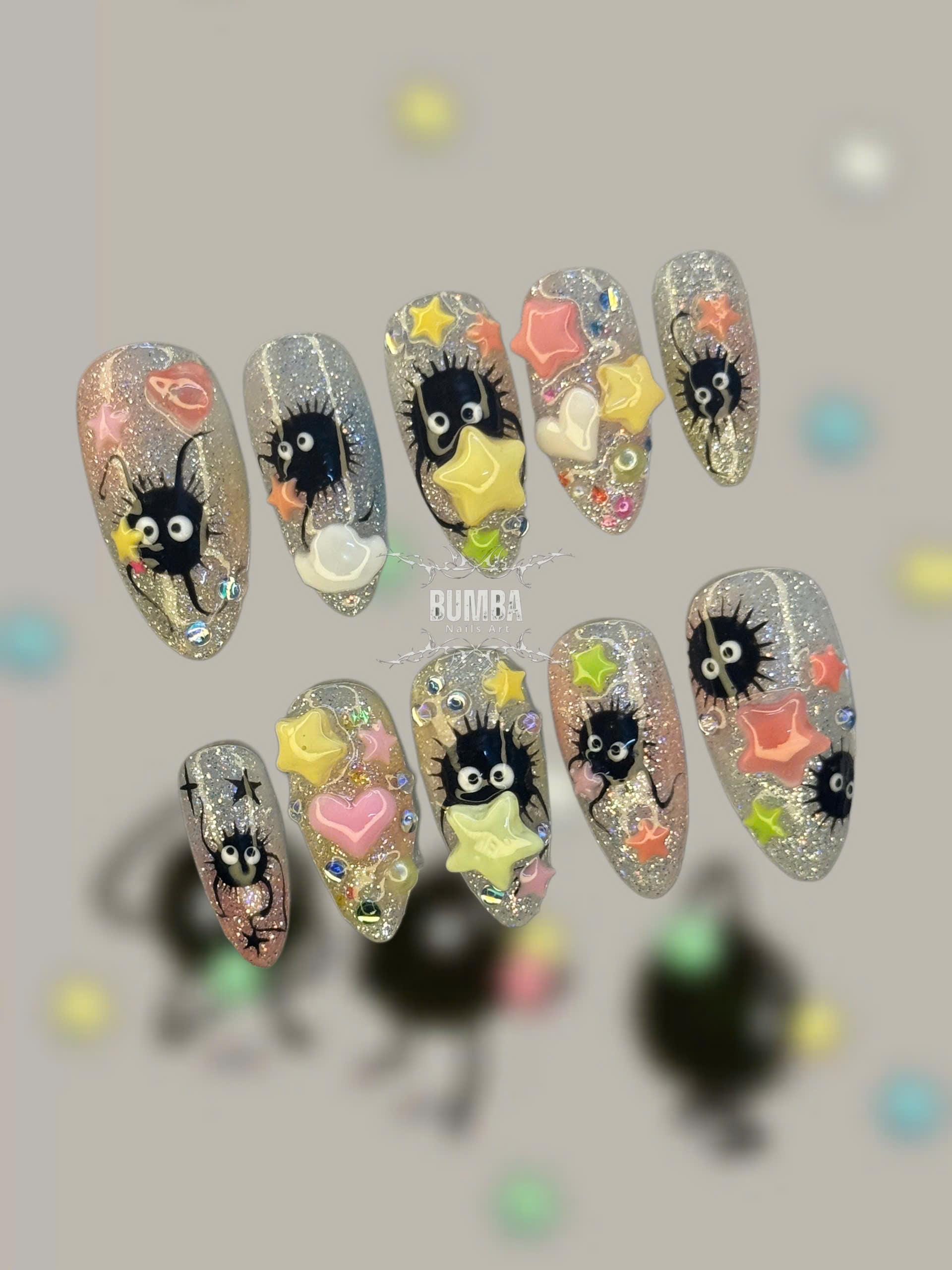 Star Sprite Dream Medium Almond Press on Nails | Glitter Star Cute ...