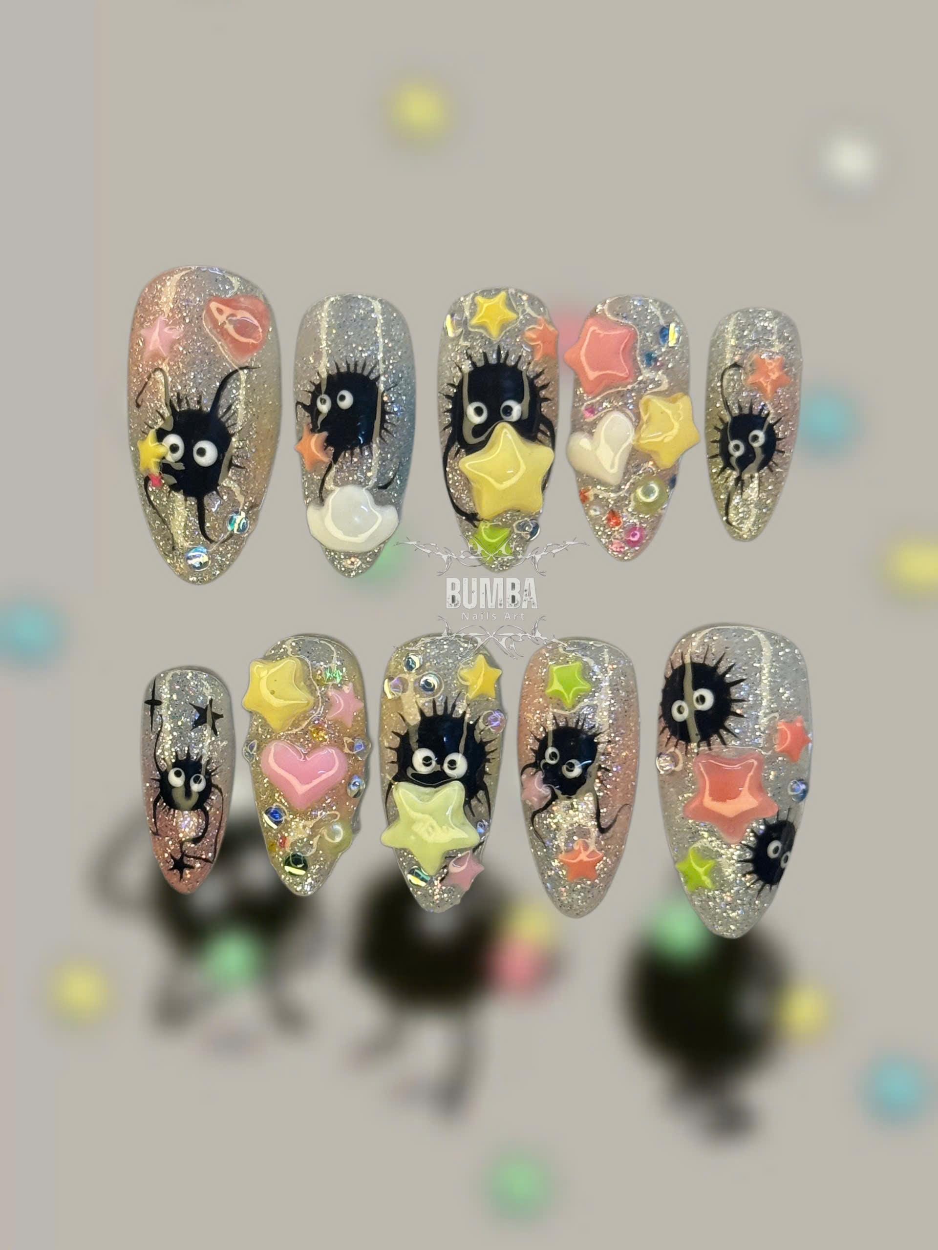 Star Sprite Dream Medium Almond Press on Nails | Glitter Star Cute ...