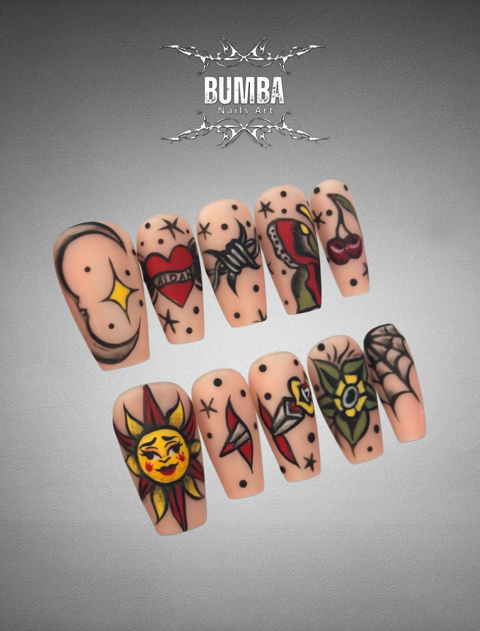 Old School Tattoo Medium Coffin Press on Nails | Traditional Tattoo Art ...