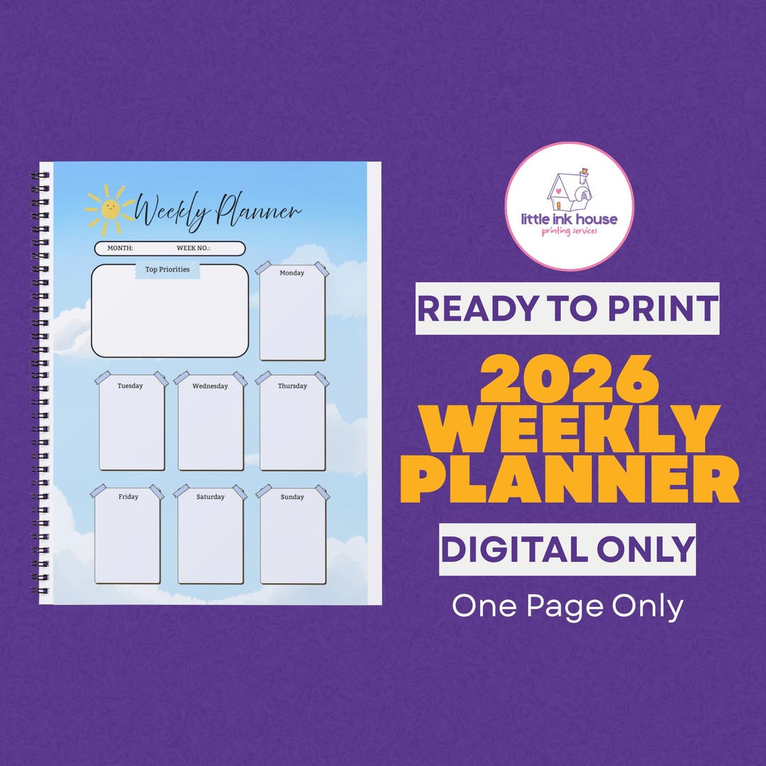 One-page Weekly Planner Printable | Digital Download PDF - Etsy