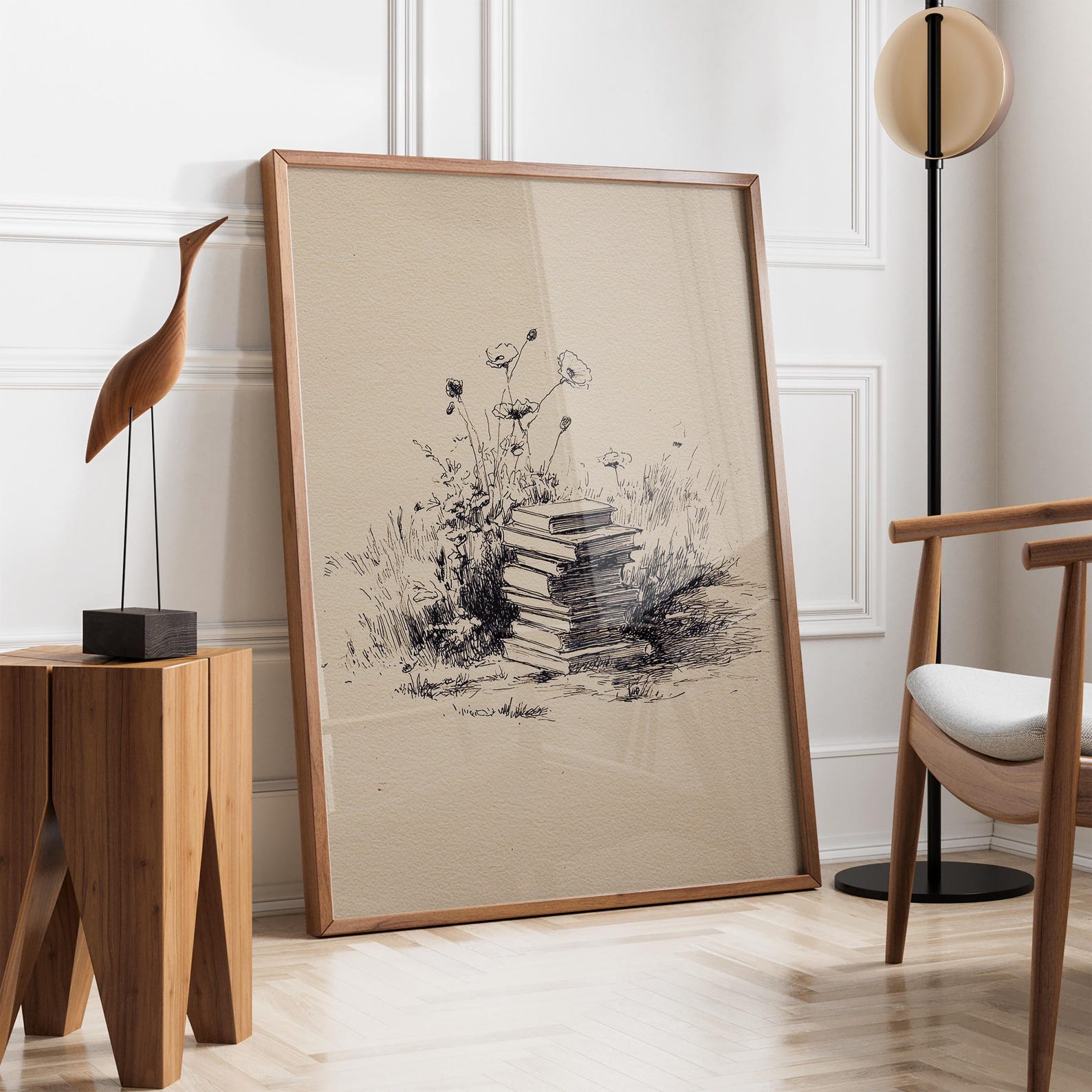 Floral Book Stack Sketch Print | Book Lover Gift | Cozy Reading Nook ...