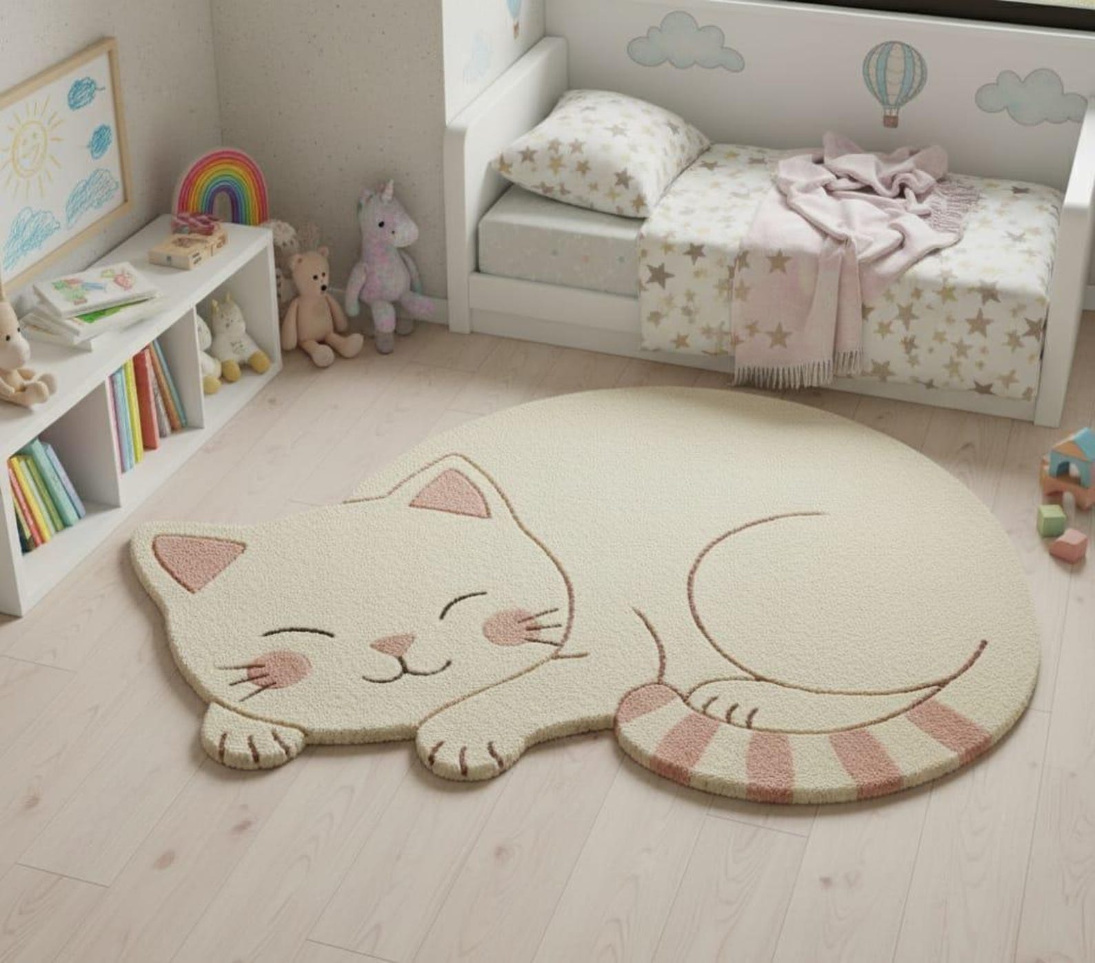 Cute Cat Rug for Kids Room, Nursery Playroom Carpet, Animal Shape Floor ...