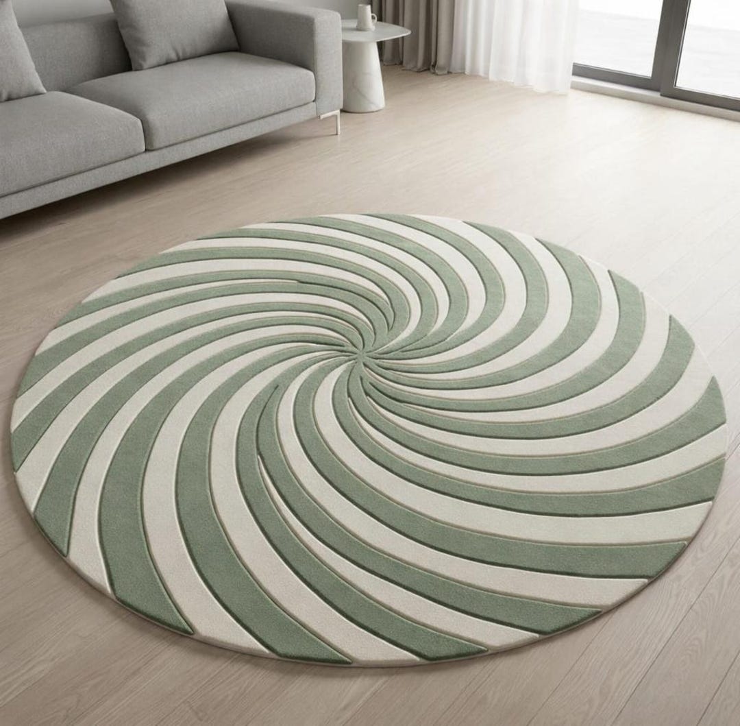 Sage Green Spiral Round Rug, Modern Minimalist Carpet - Etsy