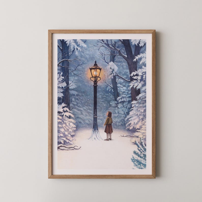 Lucy at the Lamp Post Art Print: Narnia Winter Scene Watercolor - Etsy ...