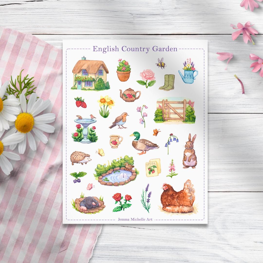 Cottagecore Stickers – English Country Garden, Watercolour Stickers - Etsy