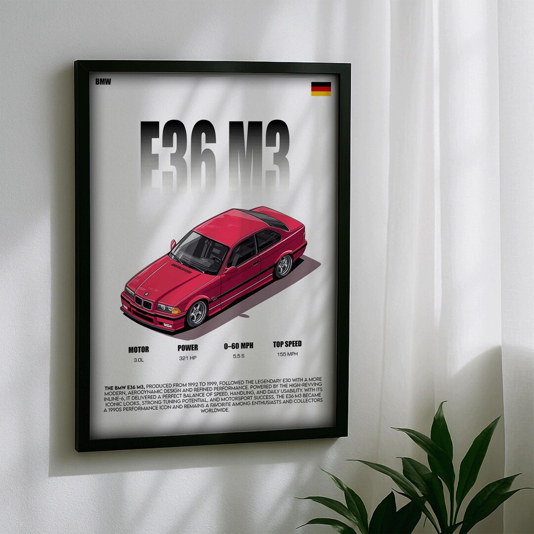 BMW E36 M3 Poster – Classic 90s BMW Print | JDM Euro Car Wall Art - Etsy