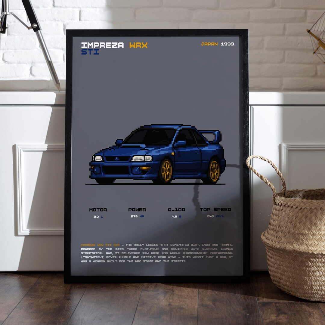 Subaru Impreza WRX STI GC8 Pixel Art Poster | Rally Car Wall Art ...