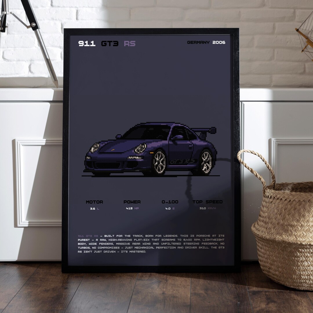 Porsche 911 GT3 RS Pixel Art Poster | Retro Porsche Wall Art | GT3 RS ...