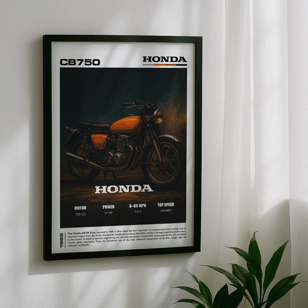 Honda CB750 Superbike Poster: 1969 Vintage Motorcycle Art (PNG Digital ...