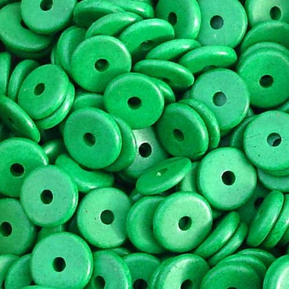 25 Emerald Green 13mm Washers Greek Ceramic Beads | Etsy