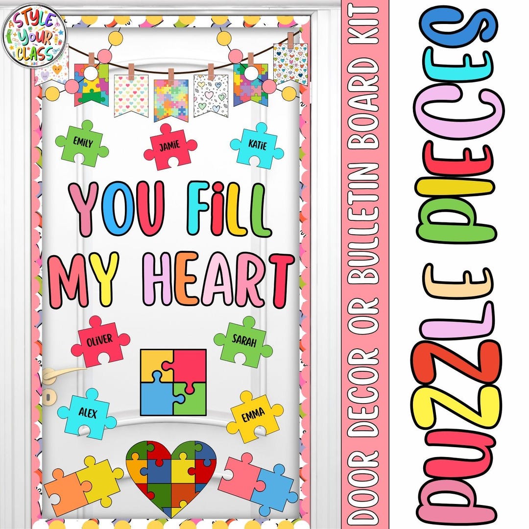 You Fill My Heart: Valentine's Day Puzzle Pieces Bulletin Board or Door ...