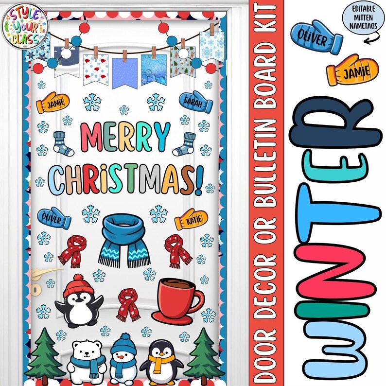 Winter Mitten and Christmas Door Decor or Bulletin Board Kit | Merry ...