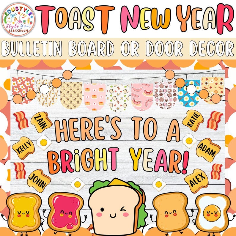 A Toast to the New Year!: January Bulletin Board or Door Decor Kit - Etsy