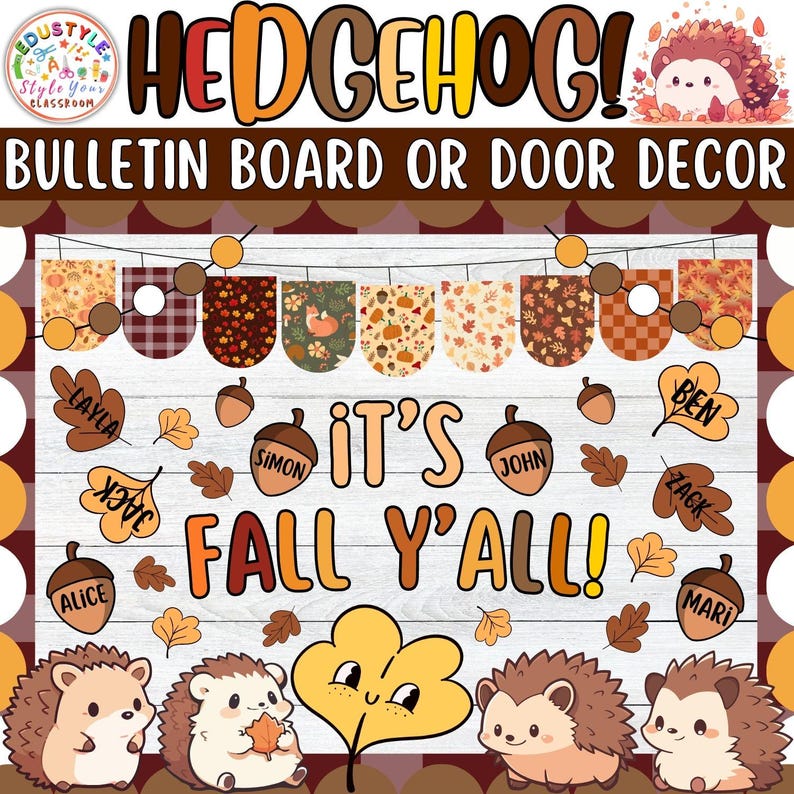 Be-leaf in Yourself: Hedgehog & Fall Bulletin Board or Door Decor Kit ...