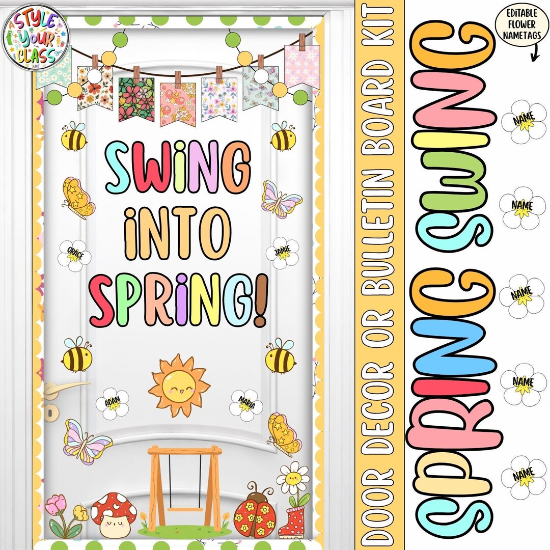 Swing Into Spring!: Butterfly and Flowers Bulletin Board or Door Decor ...