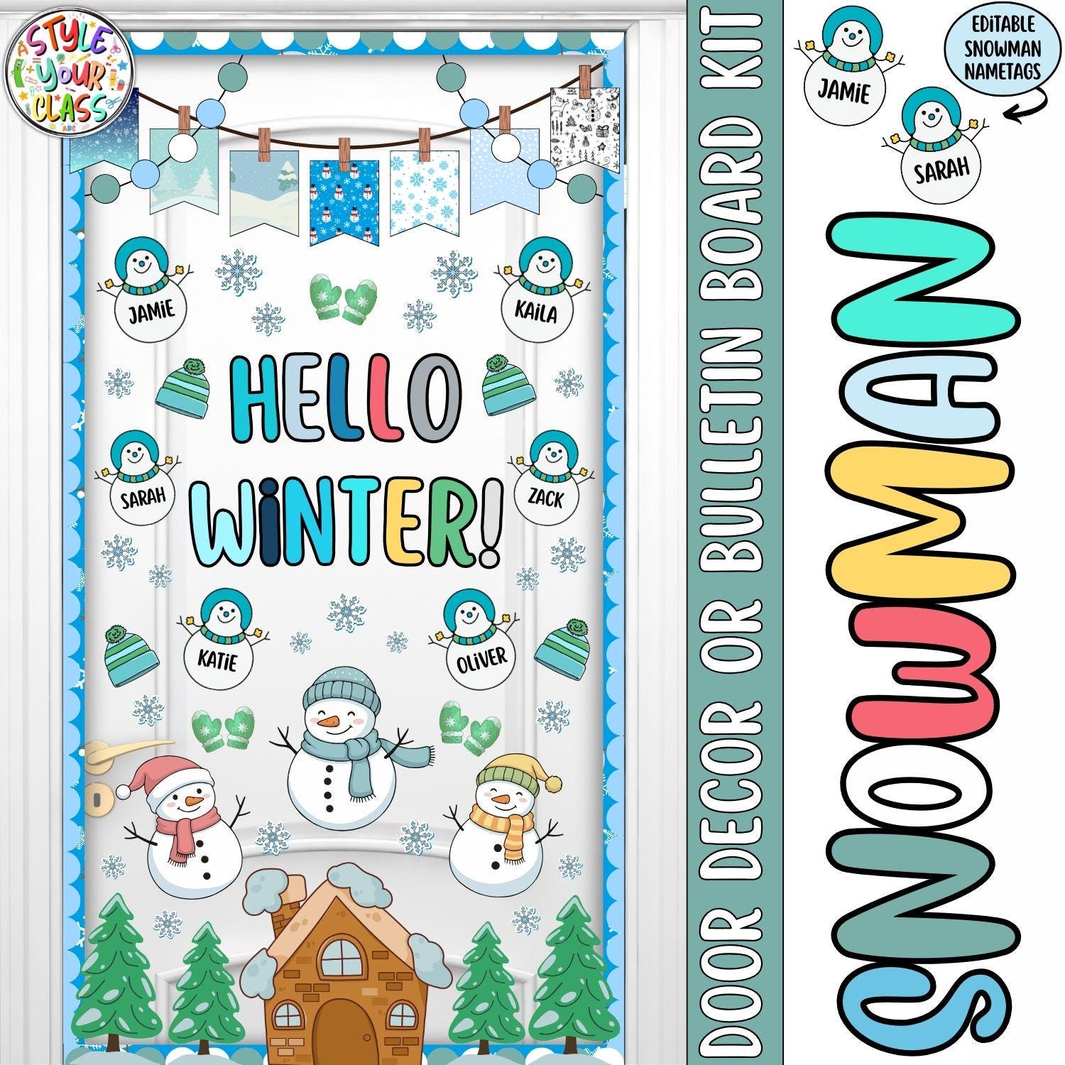 Snowman Winter Door Decor or Bulletin Board Kit | There's Snow Place ...