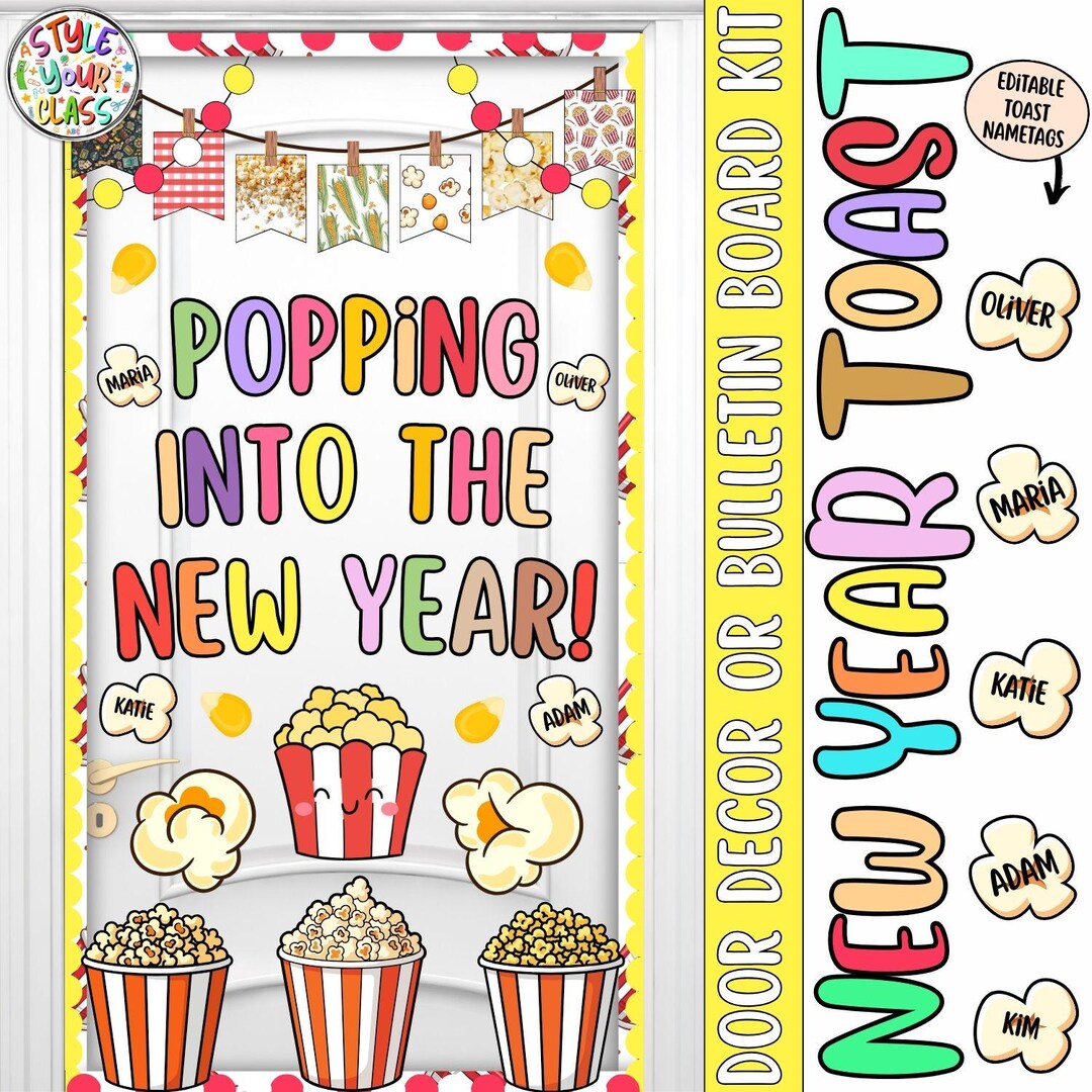 Popping Into the New Year! | New Year Popcorn Door Decor or Bulletin ...