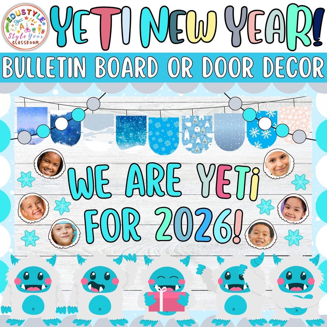 Yeti Winter Bulletin Board Kit: New Year Classroom Door Decor (digital ...