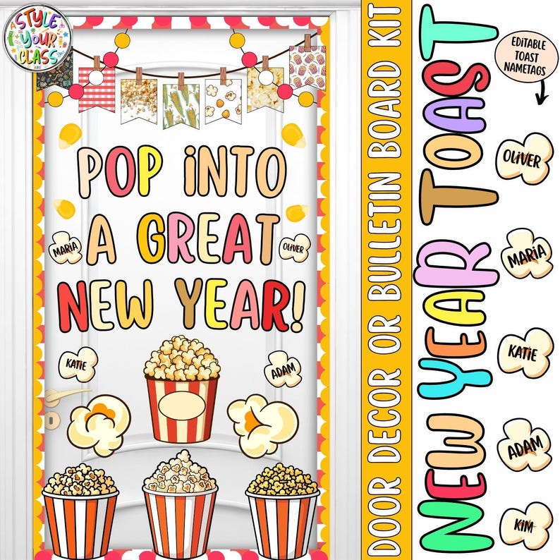 This Year is Going to Be Poppin! | New Year Popcorn Door Decor or ...