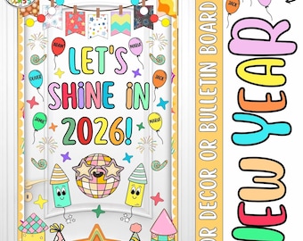 New Year Classroom Door Decor Kit | Let's Shine in 2026! (digital ...