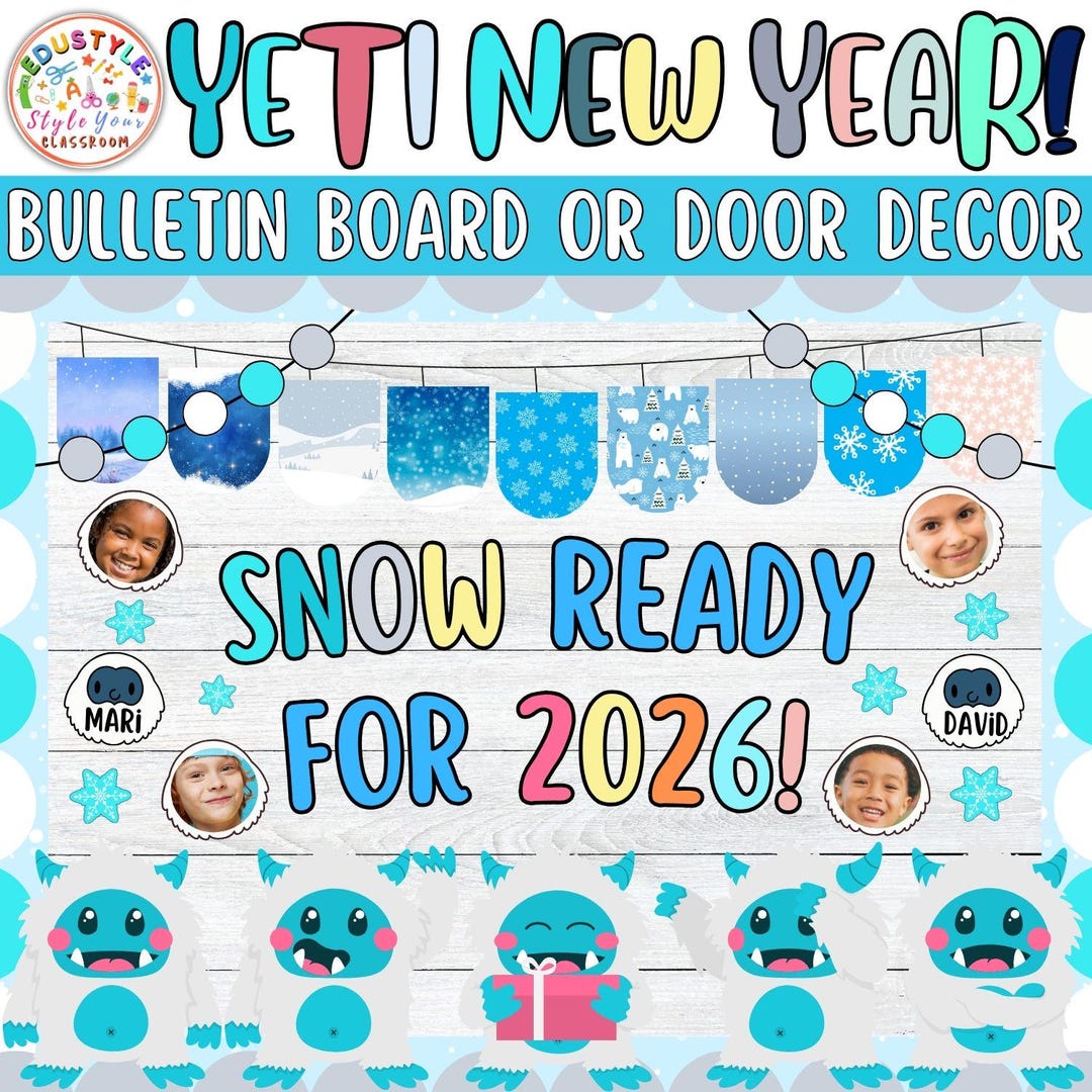 Yeti New Year Bulletin Board Kit: Winter Door Decor (digital Download ...