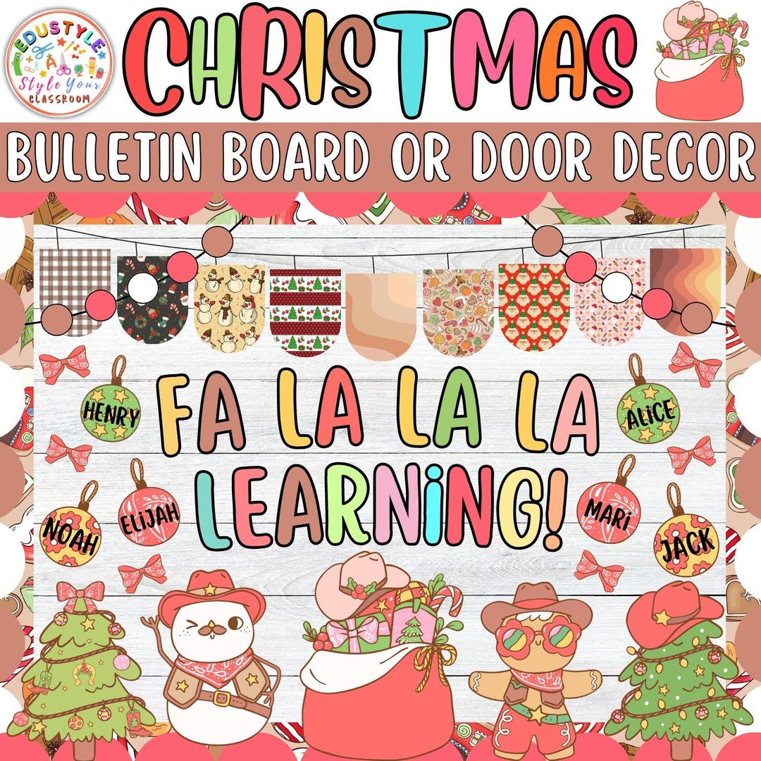 Retro Christmas Bulletin Board Decor Kit: Cowboy Theme (digital ...